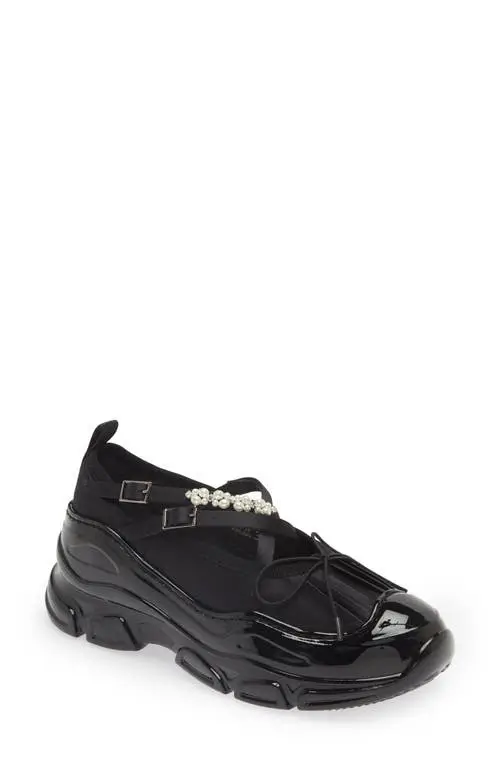 Simone Rocha Crisscross Strap Tracker Sneakers - Black/clear/pearl