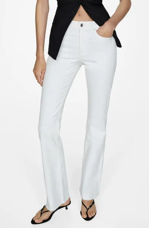 Mango Frayed Mid-rise Flare Jeans - White