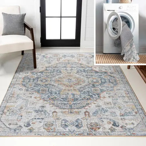 JONATHAN Y Shaemus Bohemian Medallion Low-pile Machine-washable Area Rug - Cream/blue/terra