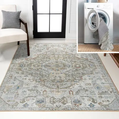 JONATHAN Y Shaemus Bohemian Medallion Low-pile Machine-washable Area Rug - Cream/brown/green