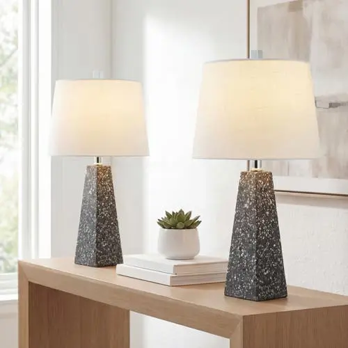 JONATHAN Y Owen Contemporary Resin Led Table Lamp - Dark Gray Terrazzo