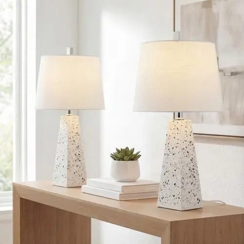 JONATHAN Y Owen Contemporary Resin Led Table Lamp - White Terrazzo- Set Of 2