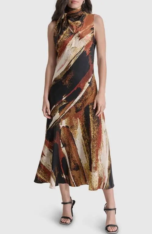 Dkny Print Tie Neck Dress - Paint Stroke