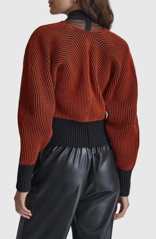 Dkny Contrast Rib Cardigan - Russet/black