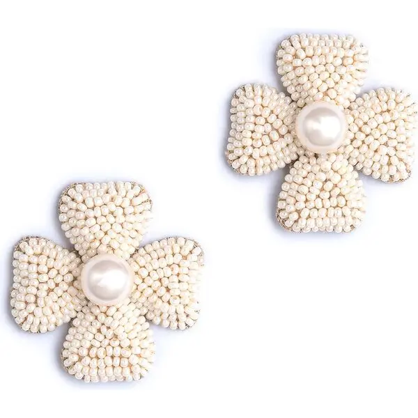 Deepa Gurnani Liora Beaded Flower Drop Earrings - Ivory