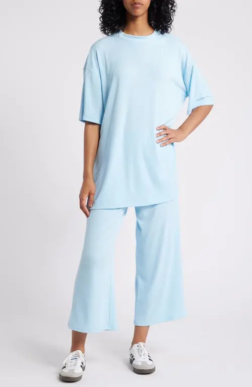 DRESSED IN LALA Lex Oversize Rib Top & Pants Set - Light Blue