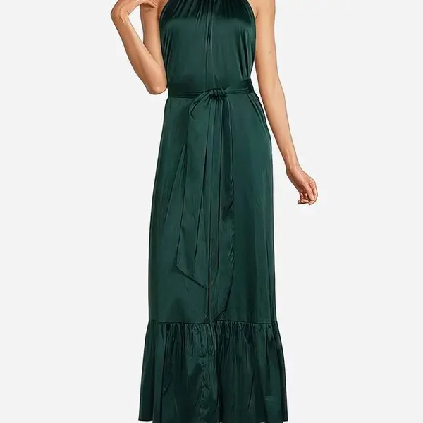 one33 social green dress One33 Social Twist Front Sequin Halter Gown In Green
