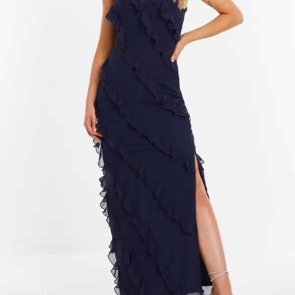 Quiz Chiffon Ruffle Maxi Dress - Blue