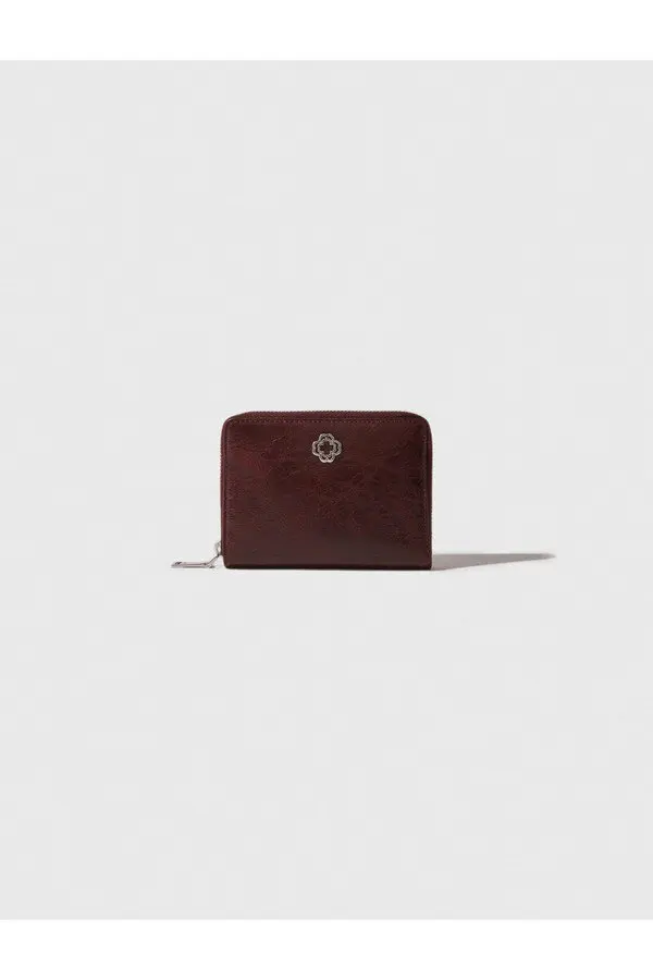 Maje Crackled Leather Wallet - Burgundy