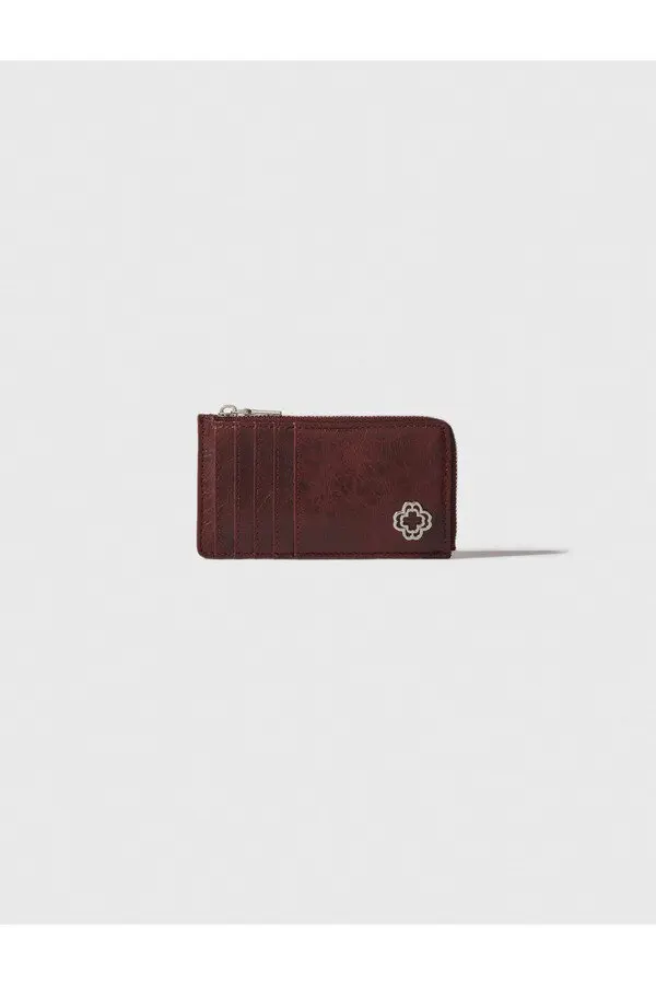 Maje Crackled Leather Cardholder - Burgundy