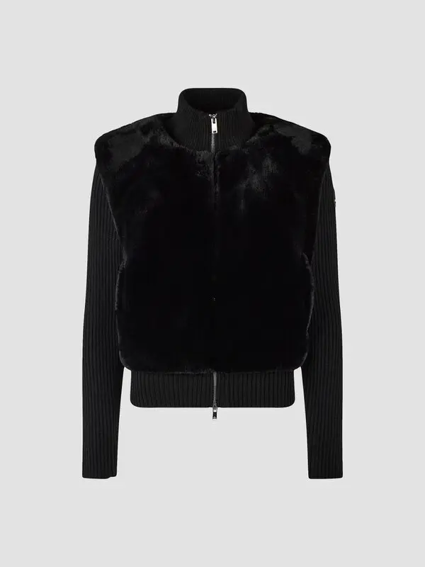 Moose Knuckles Dua Bunny Faux Fur Zip Sweater - Black