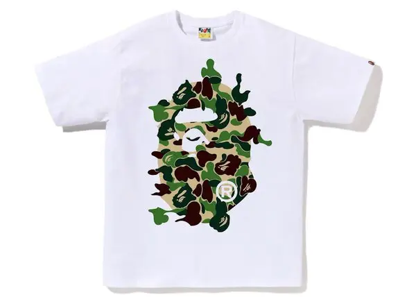 A BATHING APE Abc Camo Rebuild Big Ape Head Tee Shirt - White/green