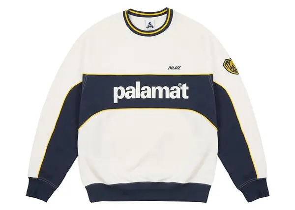 PALACE Palamat Crew - White/navy Blue