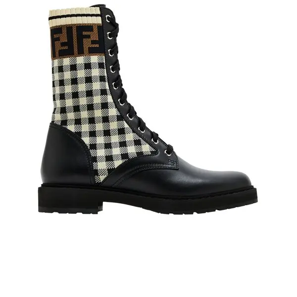 Fendi Ff Rockoko Checkerboard Biker Boot