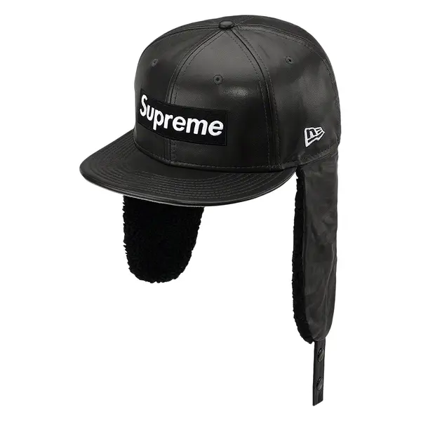 Supreme Leather Earflap Box Logo New Era Cap - Black | Editorialist