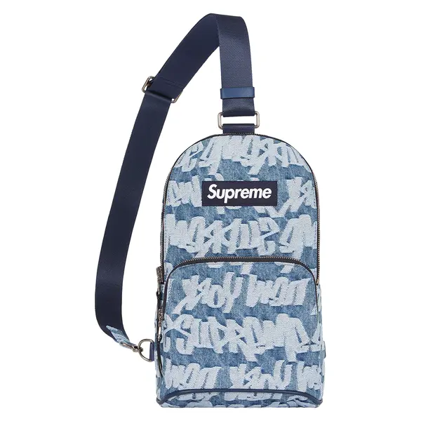 Supreme Fat Tip Jacquard Denim Sling Bag - Blue