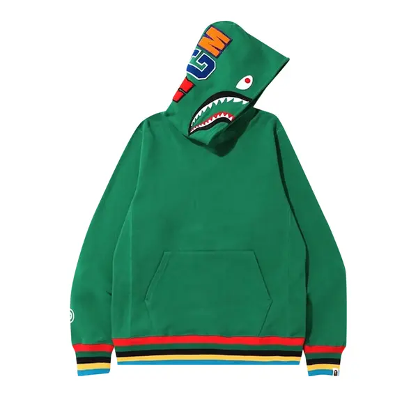 A BATHING APE Shark Line Rib Pullover Hoodie - Green