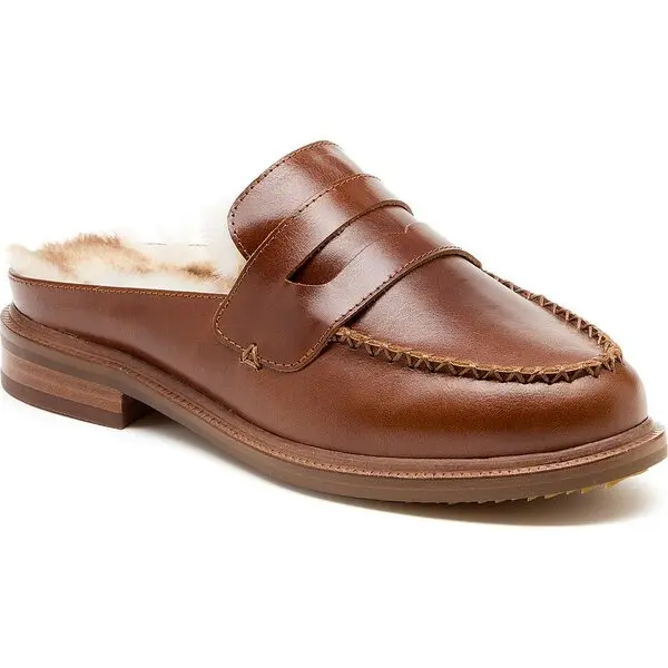 KELSI DAGGER BROOKLYN Lock Faux Shearling Lined Mule - Cognac