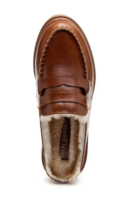 KELSI DAGGER BROOKLYN Lock Faux Shearling Lined Mule - Cognac