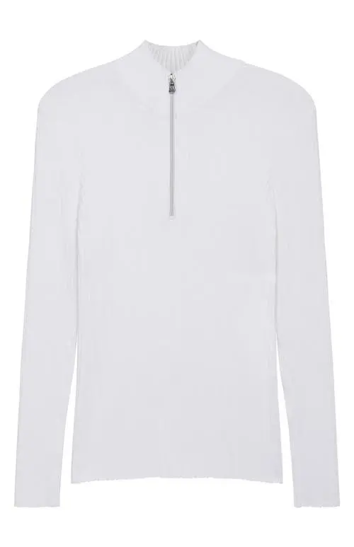 Anatomie Stacey Ribbed Quarter Zip Turtleneck Top - White