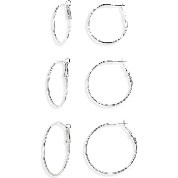 Bp. Set Of 3 Thin Hoop Earrings - Sterling Silver