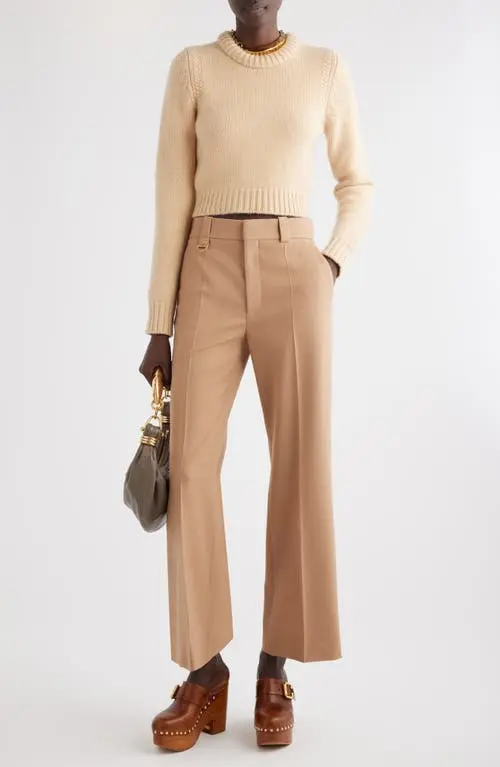 Chloé Padded Crewneck Cashmere & Cotton Crop Sweater - Ultimate Nude
