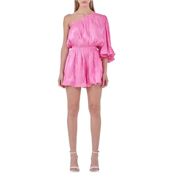 Endless Rose One-shoulder Romper - Pink