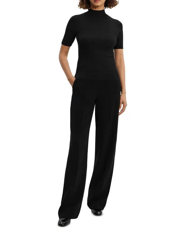 Theory Leenda Short Sleeve Mock Neck Sweater - Black