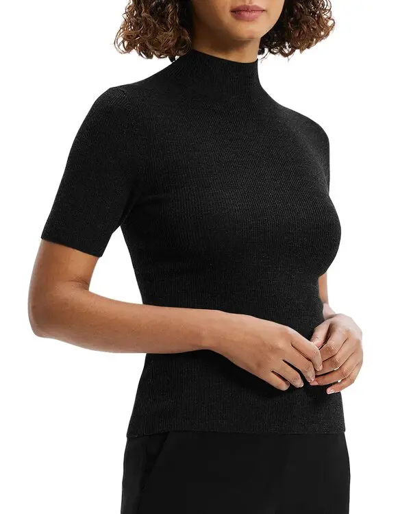 Theory Leenda Short Sleeve Mock Neck Sweater - Black