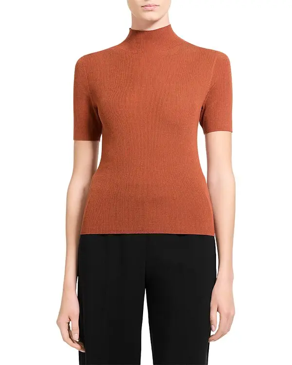 Theory Leenda Short Sleeve Mock Neck Sweater - Umber