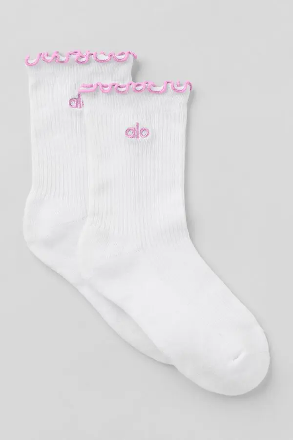 Alo Yoga Lettuce Edge Socks - White/candy Heart Pink