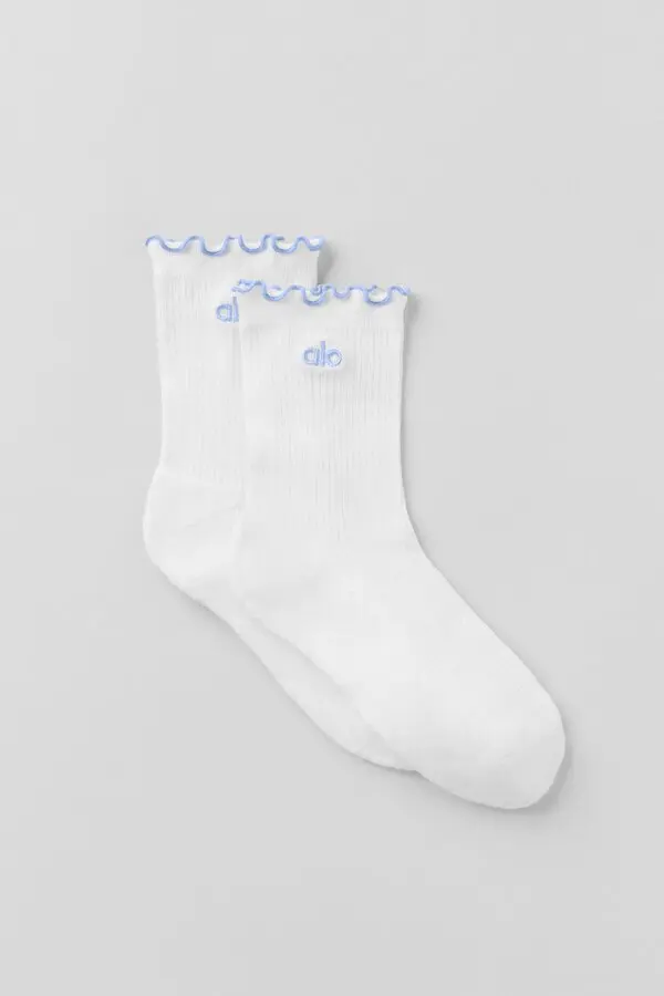 Alo Yoga Lettuce Edge Trim Socks - White/light Provence Blue