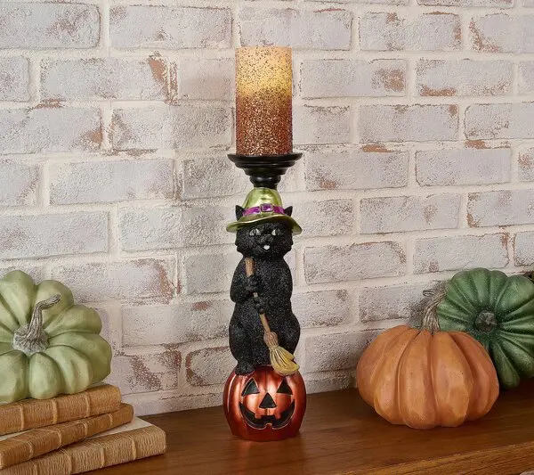 HAY & HARVEST Halloween Pillar Holder Flameless Candle - One-color