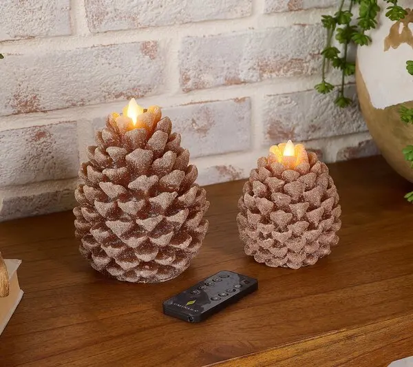 LUMINARA Flameless Set Of 2 Glittering Pinecones - One-color