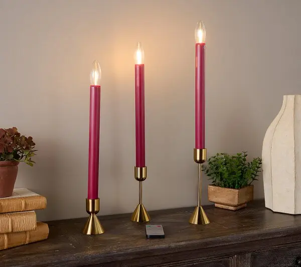 BETHLEHEM LIGHTS Flameless Taper Candles W/gold Holders - One-color