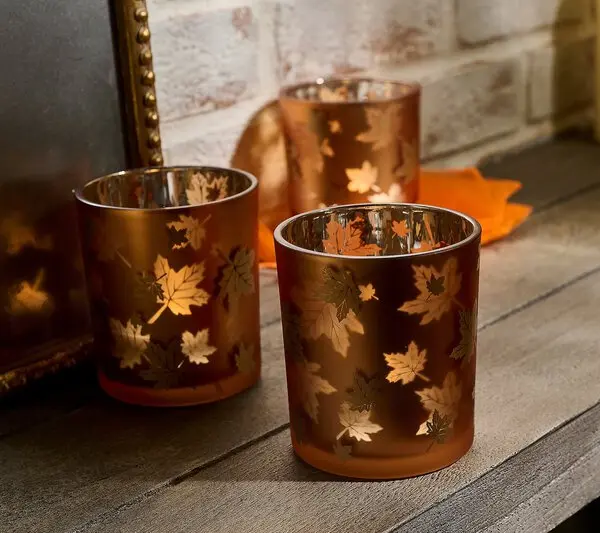 VALERIE PARR HILL S/3 Illuminated Autumn Leaves Glass Votives Valerie - One-color