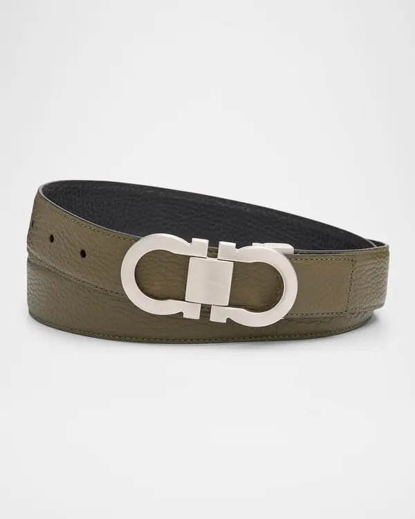 FERRAGAMO Gancini Reversible Leather Belt - New Olive