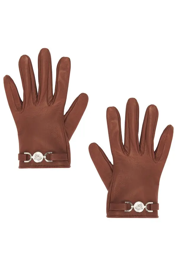 Versace Leather Gloves - Moka & Palladio