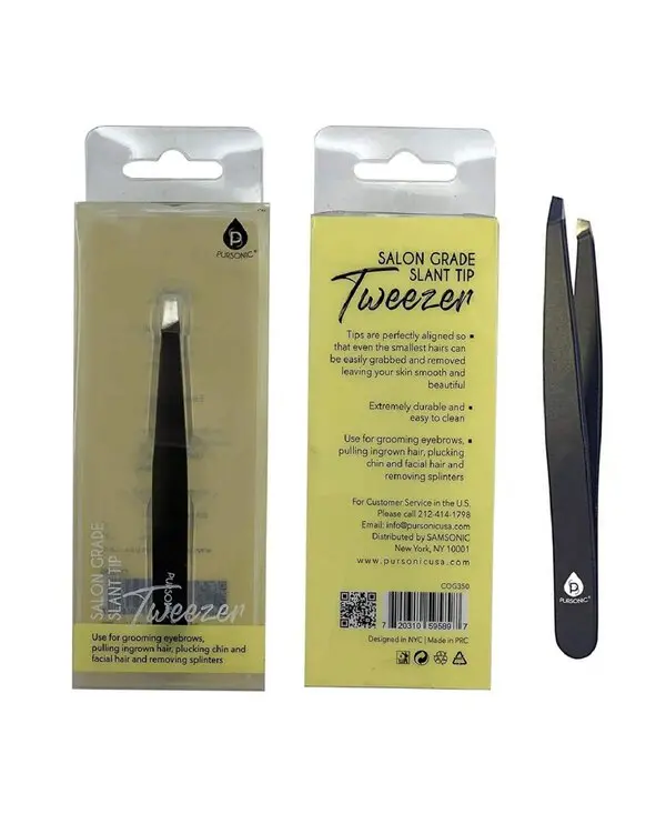 PURSONIC Salon Grade Slant Tip Tweezer - Black