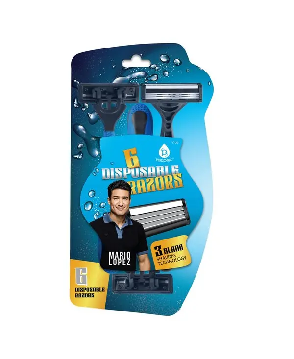 PURSONIC Mario Lopez 6 Disposable Razors 3 Blade Shaving Surface Technology - Blue
