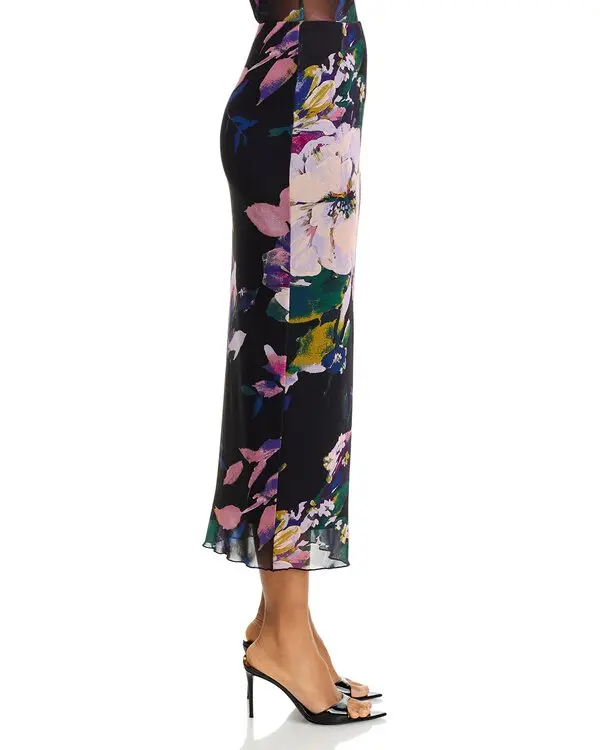 Aqua Printed Mesh Midi Skirt
