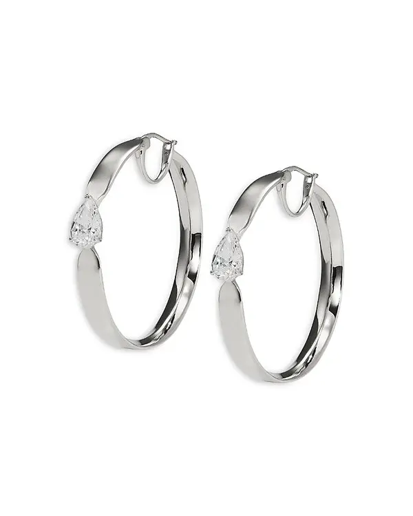 Nadri Cubic Zirconia Pear Solitaire Hoop Earrings - Silver