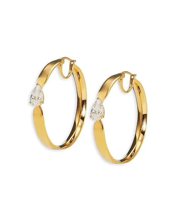 Nadri Cubic Zirconia Pear Solitaire Hoop Earrings - Gold