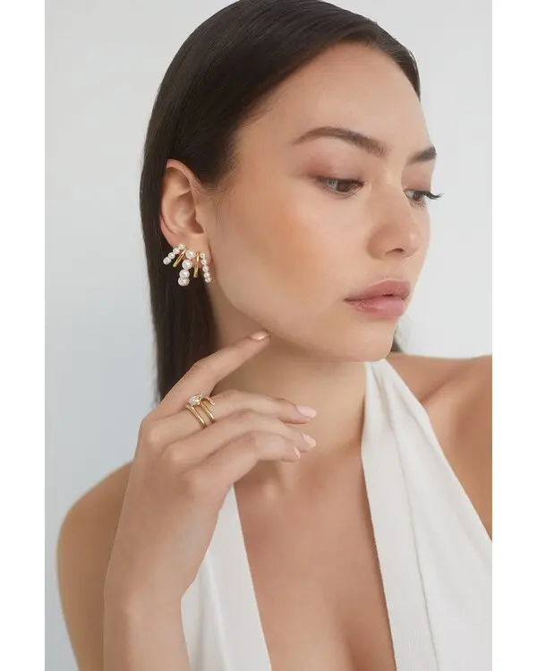 Nadri Imitation Pearl Hoop Earrings