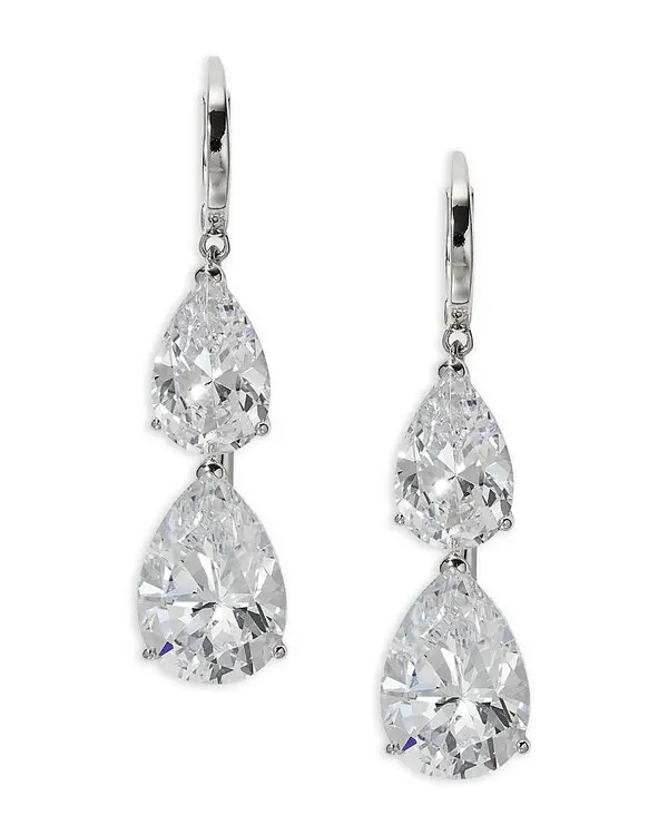 Nadri Cubic Zirconia Pear Double Drop Earrings - Silver