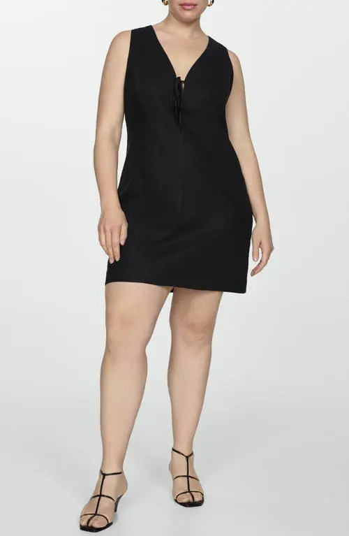 Mango Tie-Front Linen-Blend Minidress In Black - 40% Off | Editorialist