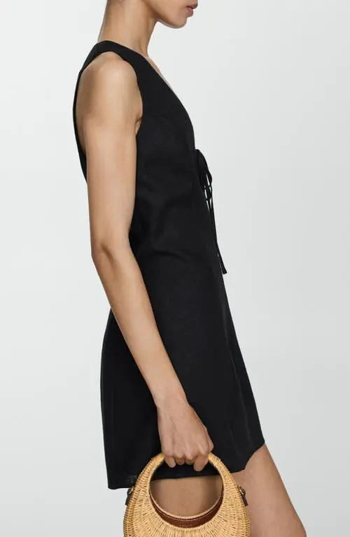 Mango Tie-Front Linen-Blend Minidress In Black - 40% Off | Editorialist