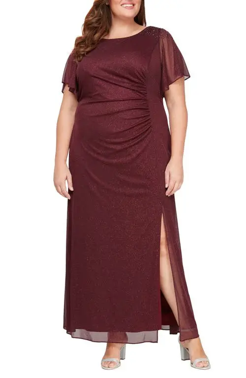 SL FASHIONS Flutter Sleeve Metallic Gown - Fig