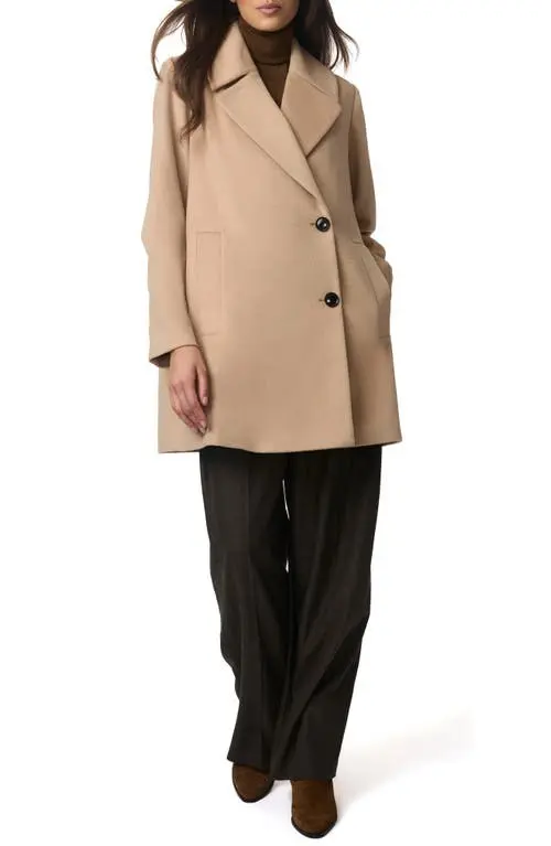 Bernardo Oversized Lapel Wool Blend Swing Coat - Light Camel