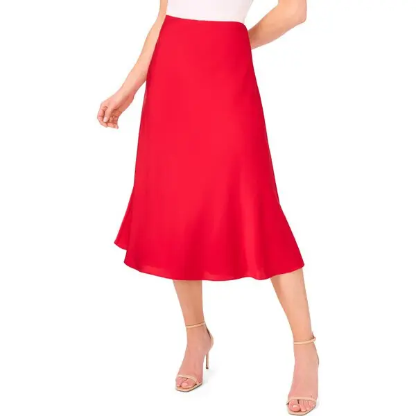 CECE DUPRAZ Bias Cut Satin Midi Skirt - Stoplight Red